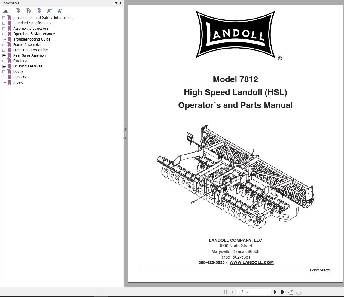 Landoll Disc 7812 High Speed Landoll (HSL) Operator’s And Parts Manual ...