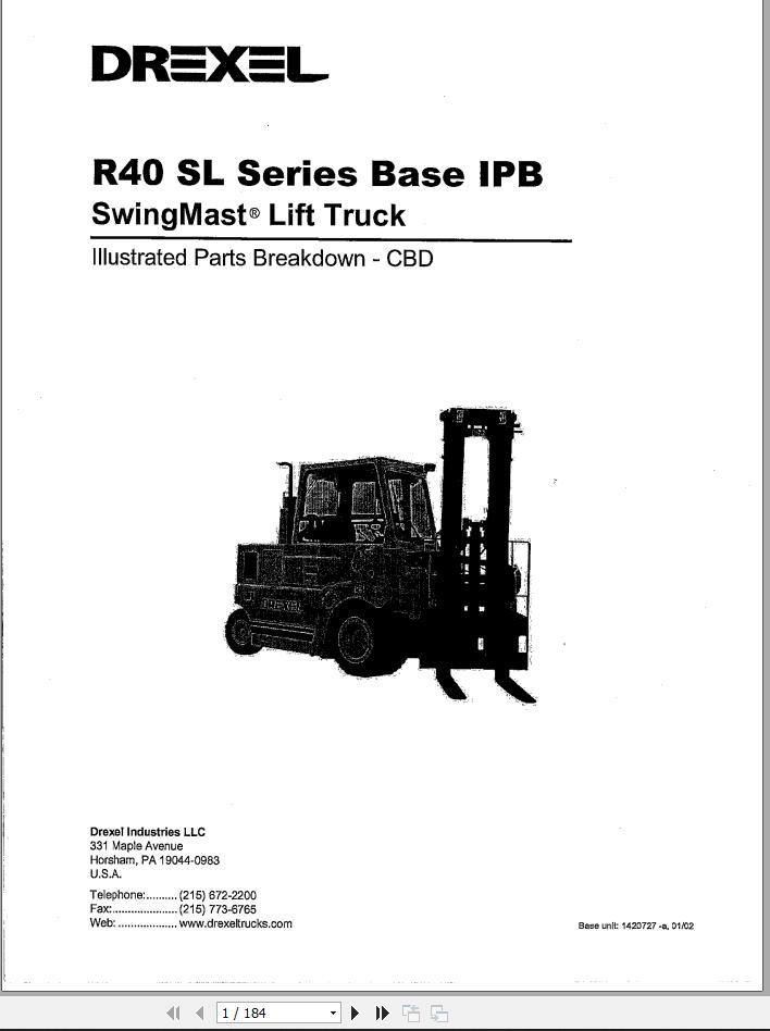 Landoll Drexel Forklift R40 Series Service Parts Technical Operation Manual