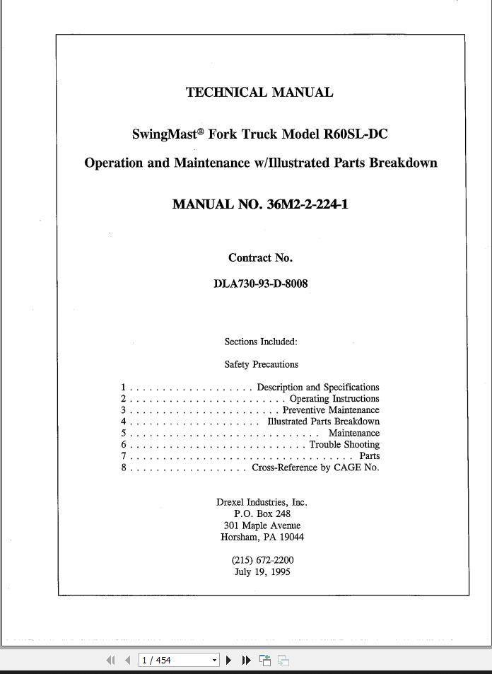 Landoll Drexel Forklift R60 Series Service Technical Operation Parts Manual