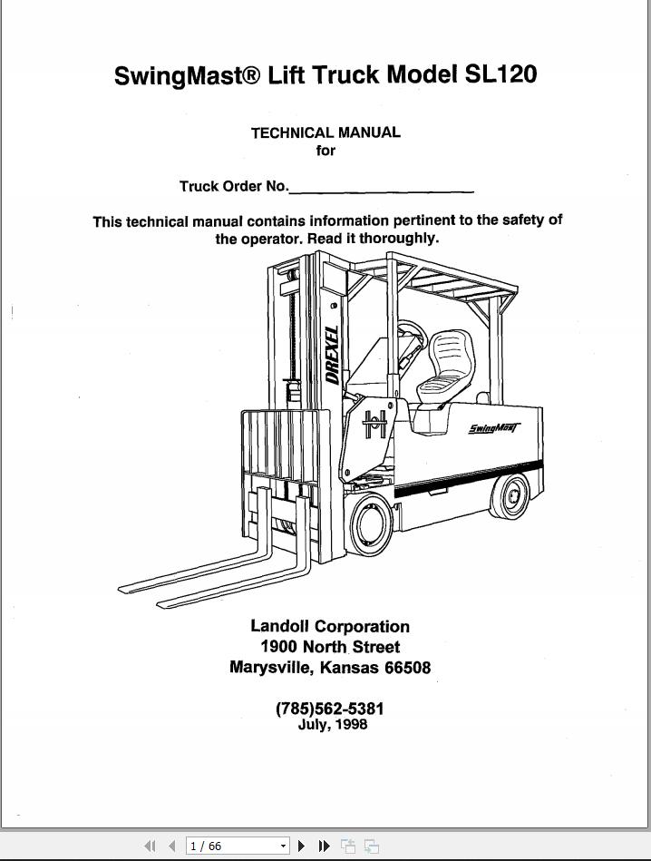 Landoll Drexel Forklift SL120 Electrical Schematic Parts Operator Manual