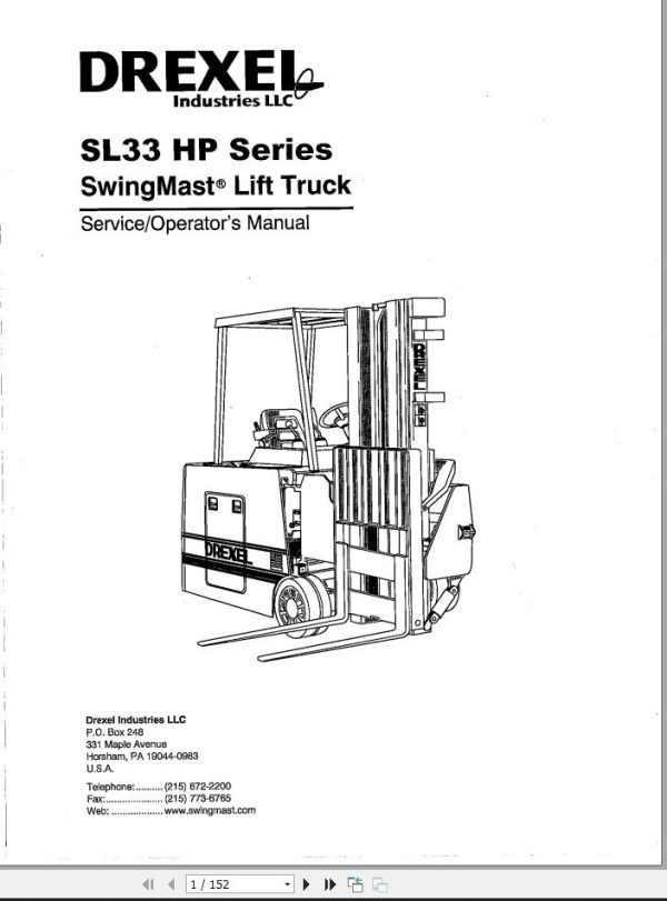 Landoll Drexel Forklift SL33 Series Service Parts Operation Technical ...