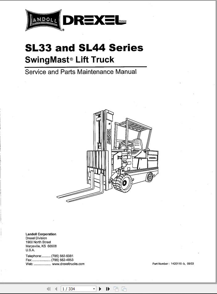 Landoll Drexel Forklift SL33 Series Service Parts Operation Technical Manual