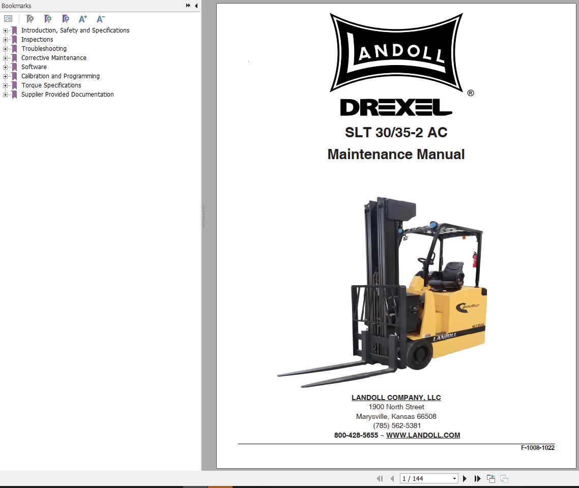 Landoll Drexel Forklift SLT30-2AC SLT35-2AC Operator Parts Maintenancce ...