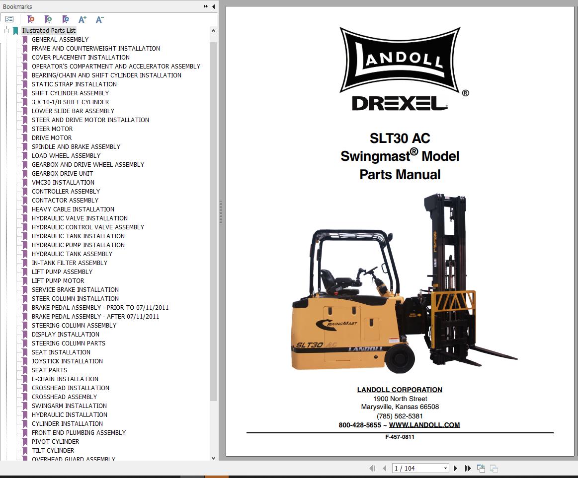 Landoll Drexel Forklift SLT30AC SLT35AC Circuit Diagram Operator Maintenance Parts Manual