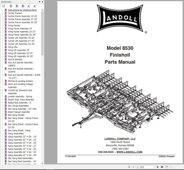 Landoll Finisholl 8530 Parts Manual F-755-0321