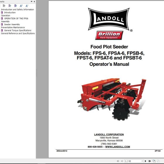 Landoll Food Plot Seeder FPS-6 to FPSBT-6 Parts Manual 2P103-rev0820