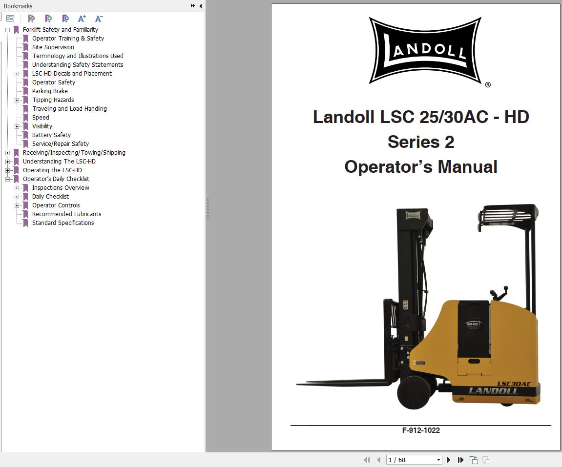 Landoll Forklift SLC25AC-HD SLC30AC-HD Series 2 Operator Maintenance ...