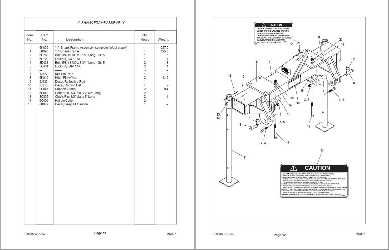 Landoll Subsoil Chisel Plow SCP-1 SCP-2 Parts Operator’s Manual 6K007