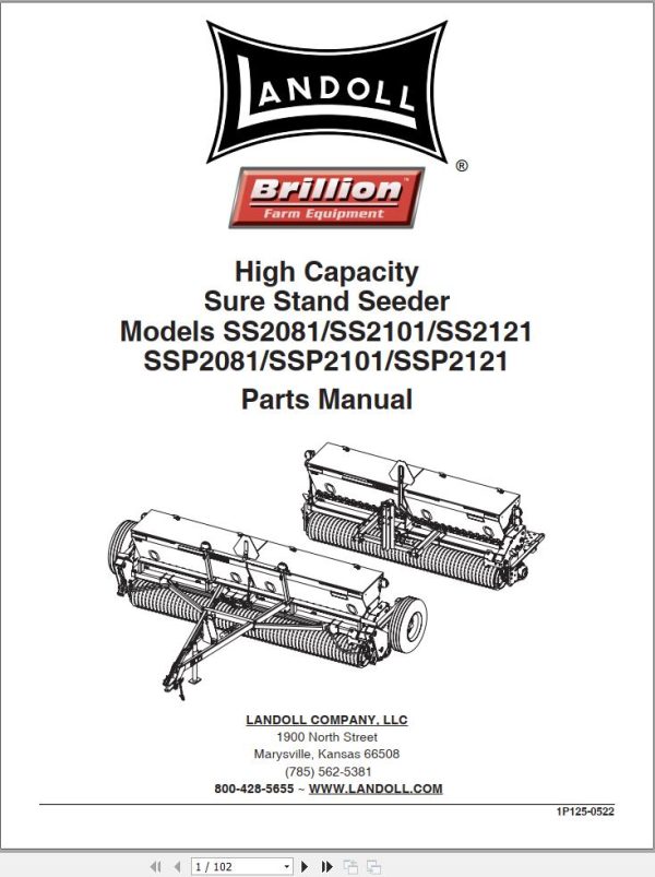 Landoll Sure Stand Seeder SS2081 to SSP2121 Parts Manual 1P125-0522