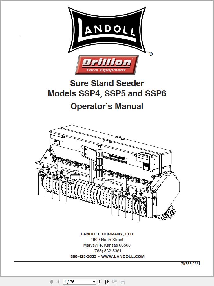 Landoll Sure Stand Seeder SSP4 SSP5 SSP6 Operator’s Manual 7K555-0221