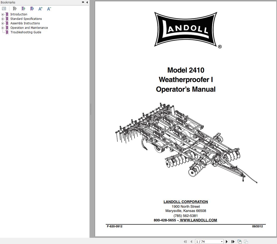 Landoll Weatherproofer I 2410 Operator’s Manual F-620-0912