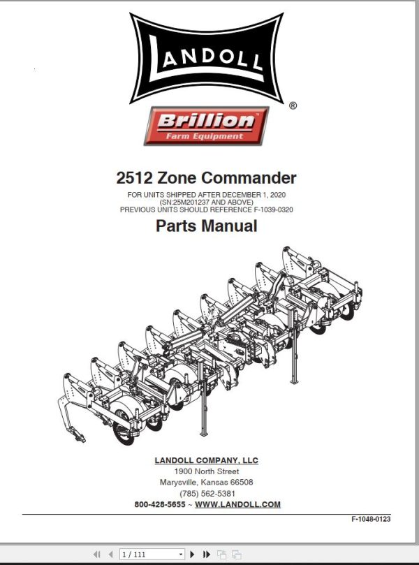 Landoll Zone Commander 2512 Parts Manual