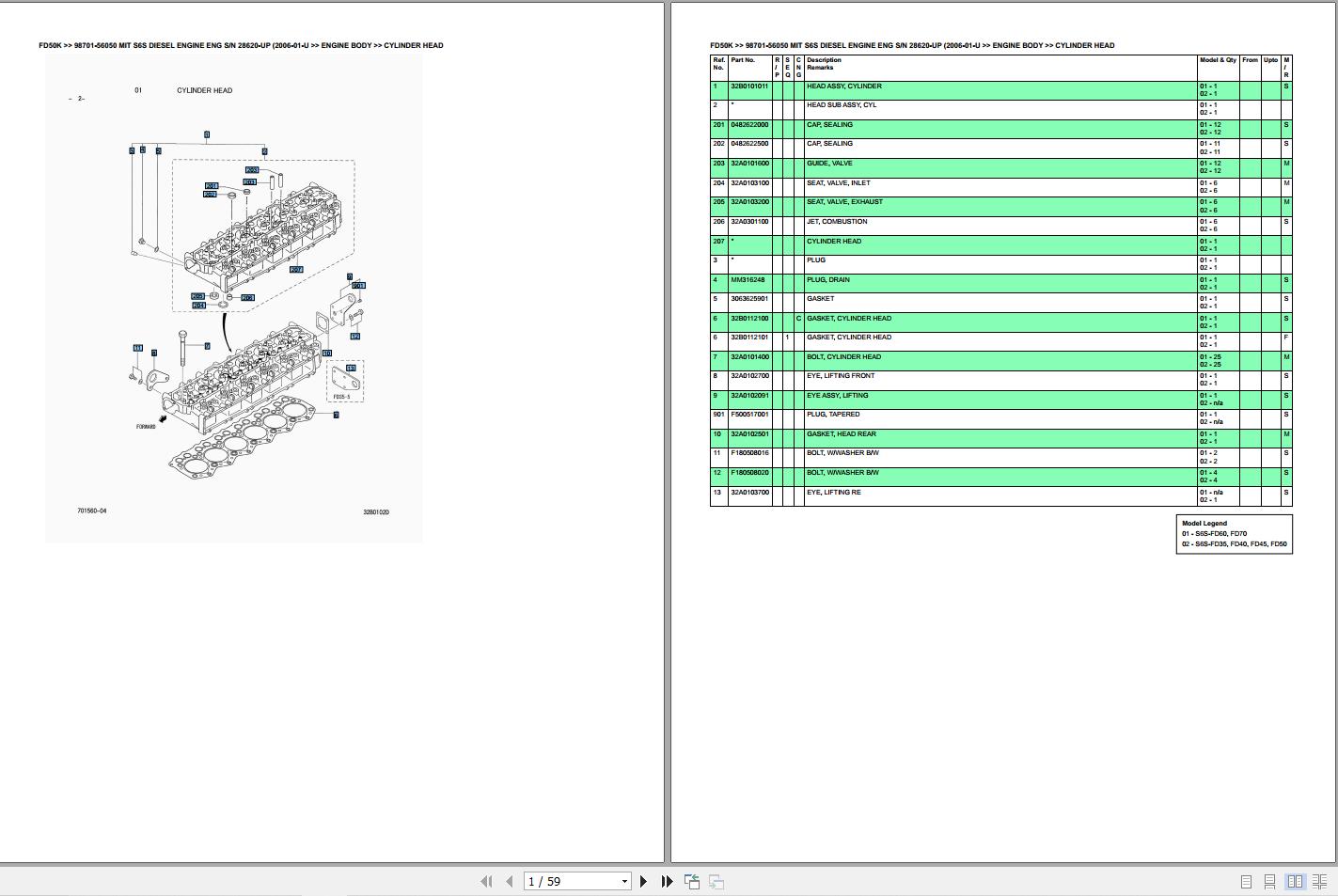 Mitsubishi Forklift FD50K Spare Parts Catalog