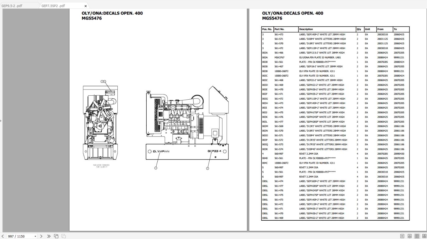 Olympian Full Collection Spare Parts Catalog PDF