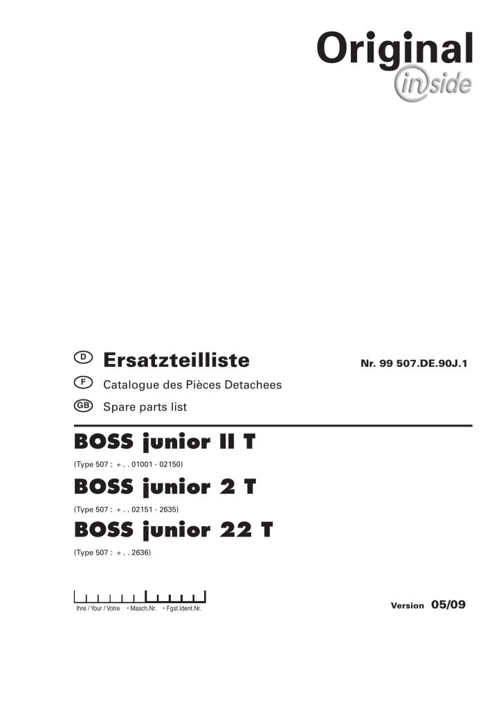Pottinger Agricultural Boss Junior II T, 2 T, 22 T Parts Catalog