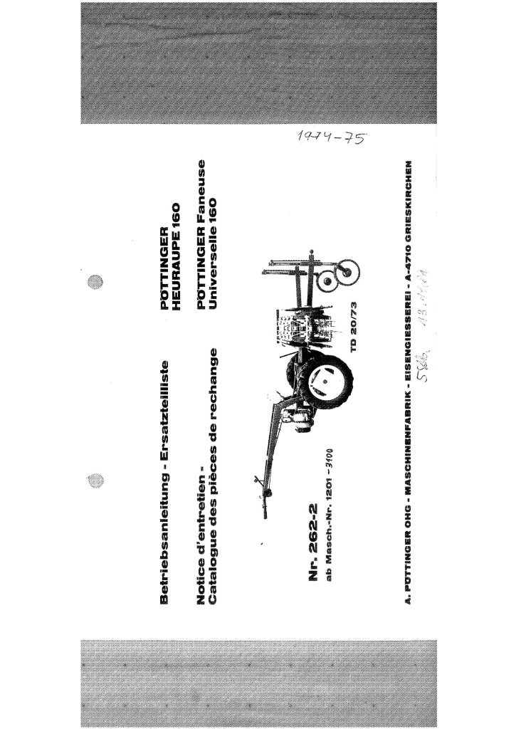 Pottinger Agricultural Heuraupe 160 Parts Catalog