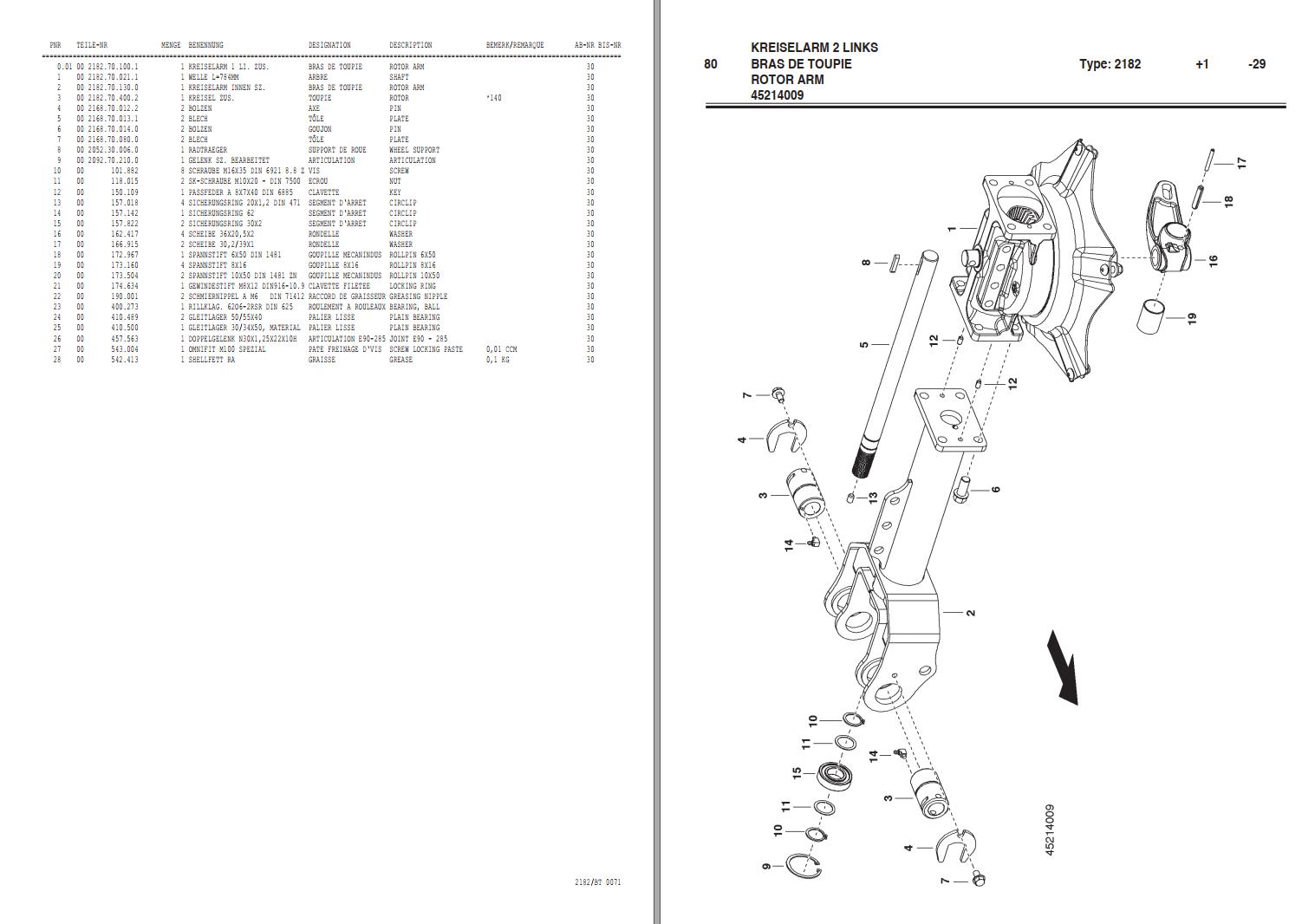 Pottinger Agricultural Hit 6.61 Parts Catalog