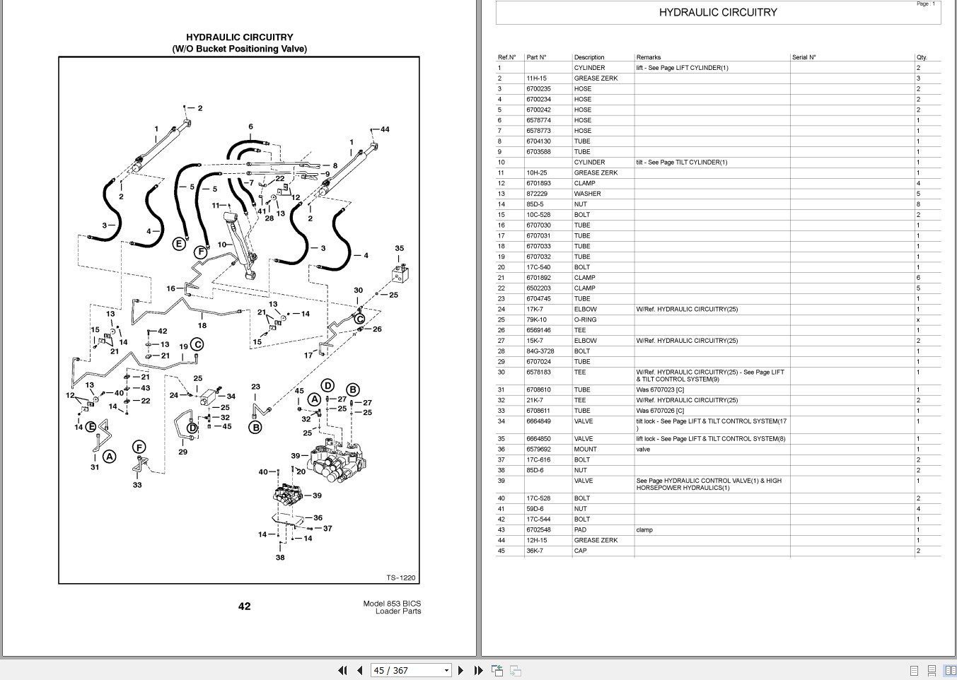 Bobcat Skid Steer Loaders 853 Parts Manual