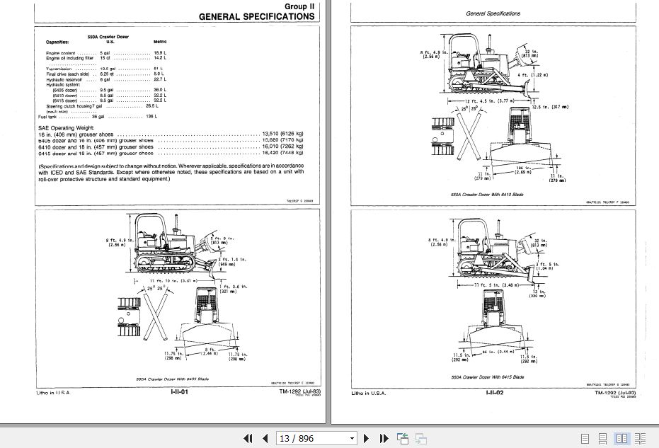 John Deere Crawler Dozer 550A 555A Technical Manual TM1292