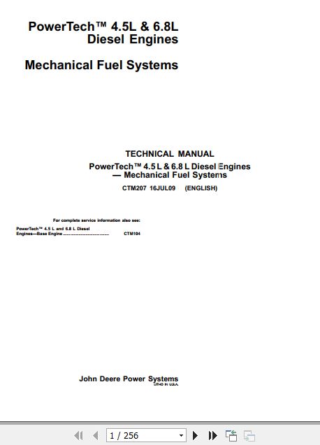 John Deere Diesel Engine Powertech 4.5L 6.8L Technical Manual CTM207
