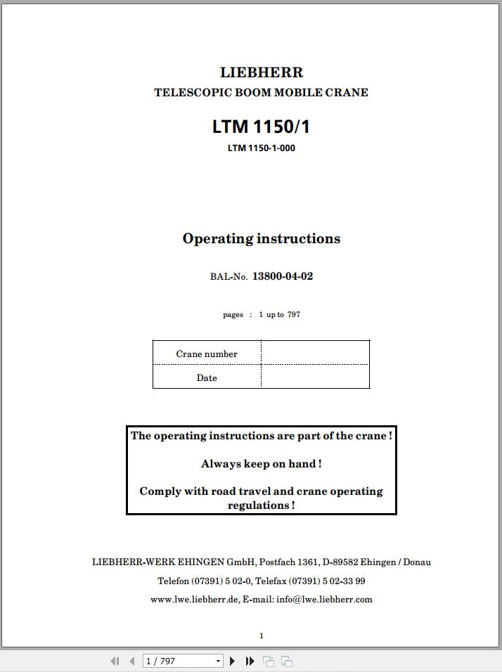 Liebherr Crane LTM 1150-1 Operating Manual