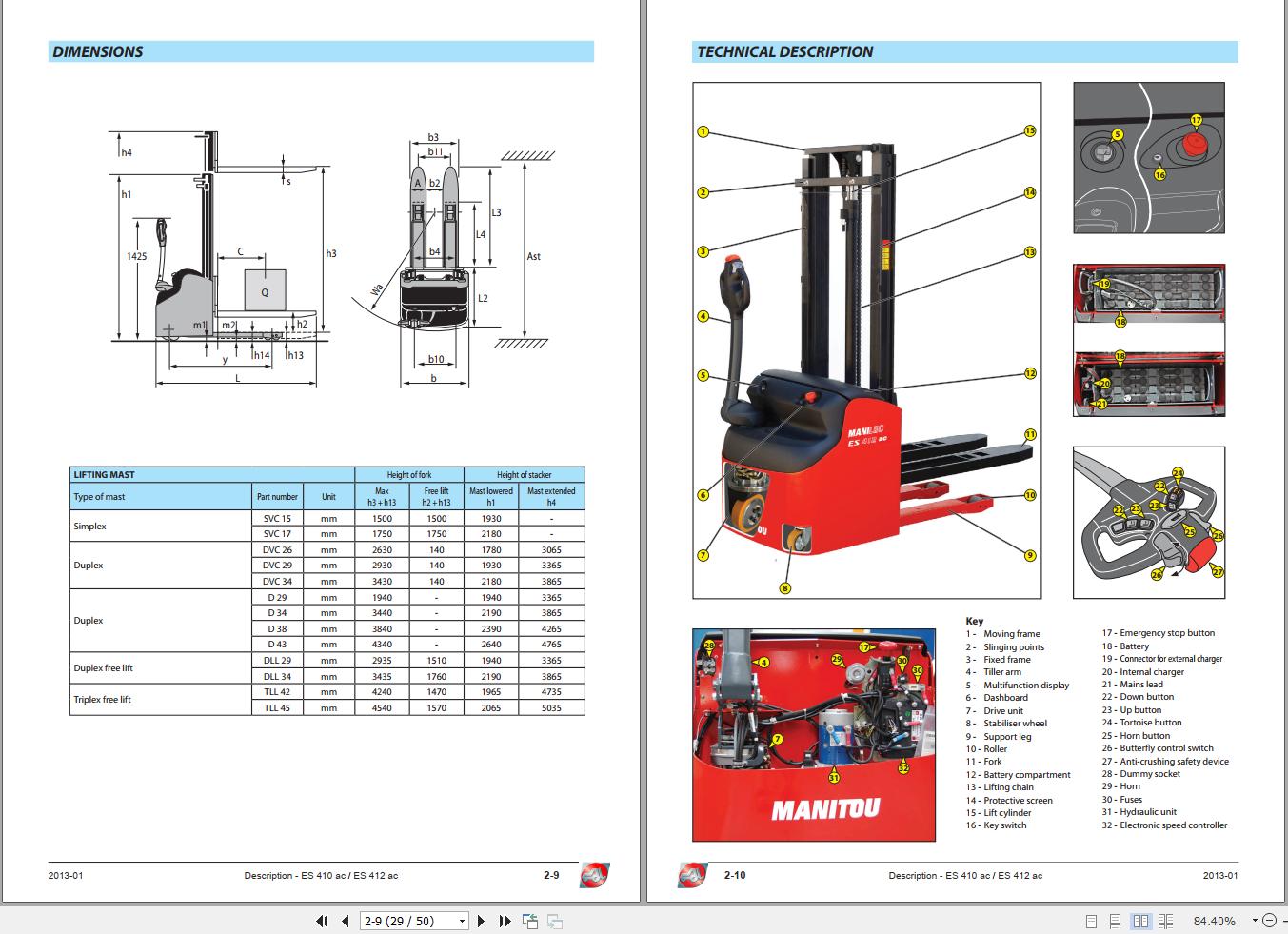 Manitou Forklift ES410ac ES412ac Operator's Manual 647383