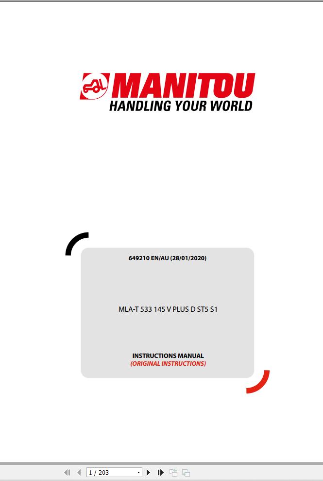 Manitou Loader MLA-T533 145V PLUS D ST5 S1 Operator Manual 649210
