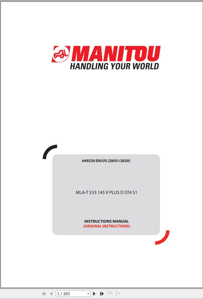 Manitou Loaders MLA-T533 145V PLUS D ST4 S1 Operator Manual 649210