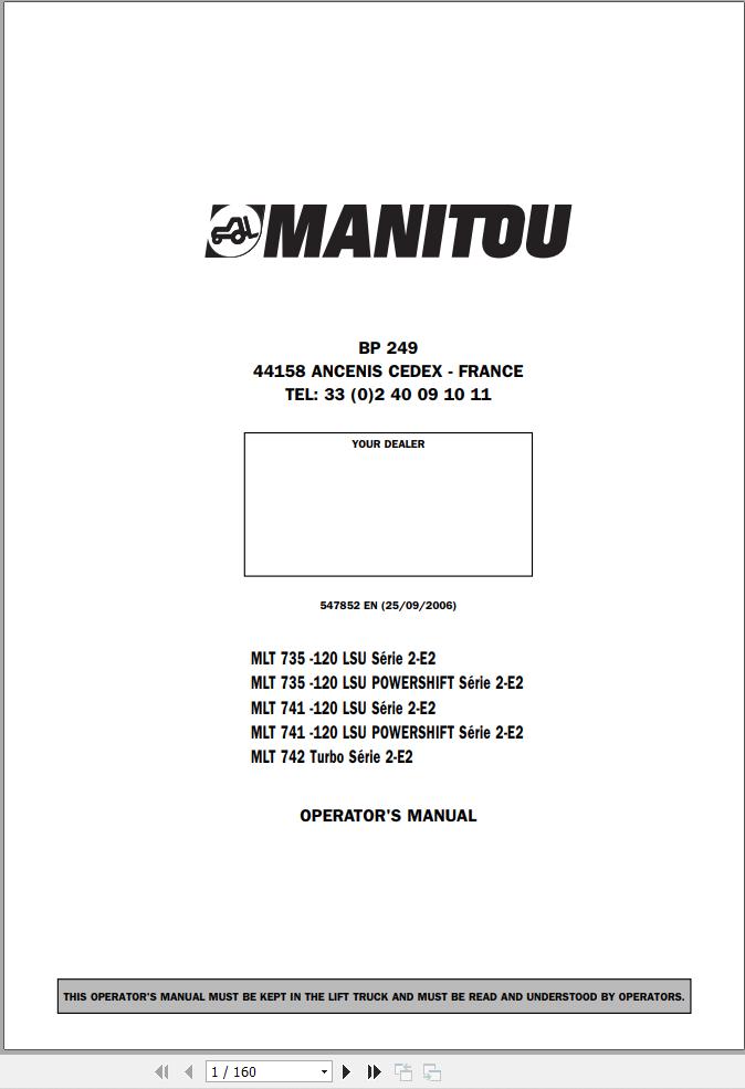 Manitou MLT735-120LSU Series To MLT742 Turbo Series Operator Manual ...