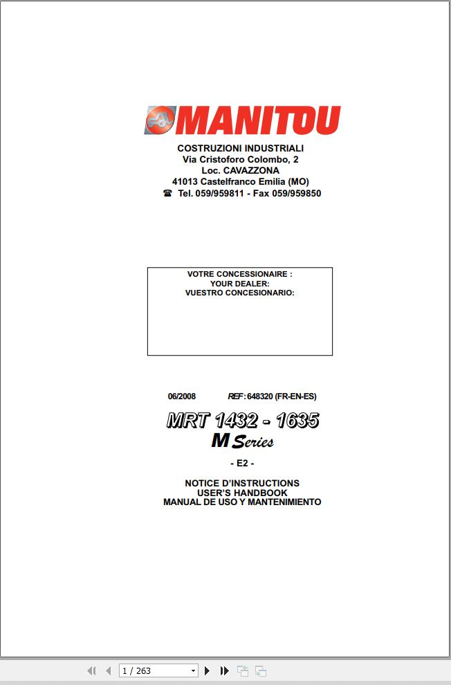 Manitou MRT1432M Series E2 MRT1635M Series E2 Operator Manual