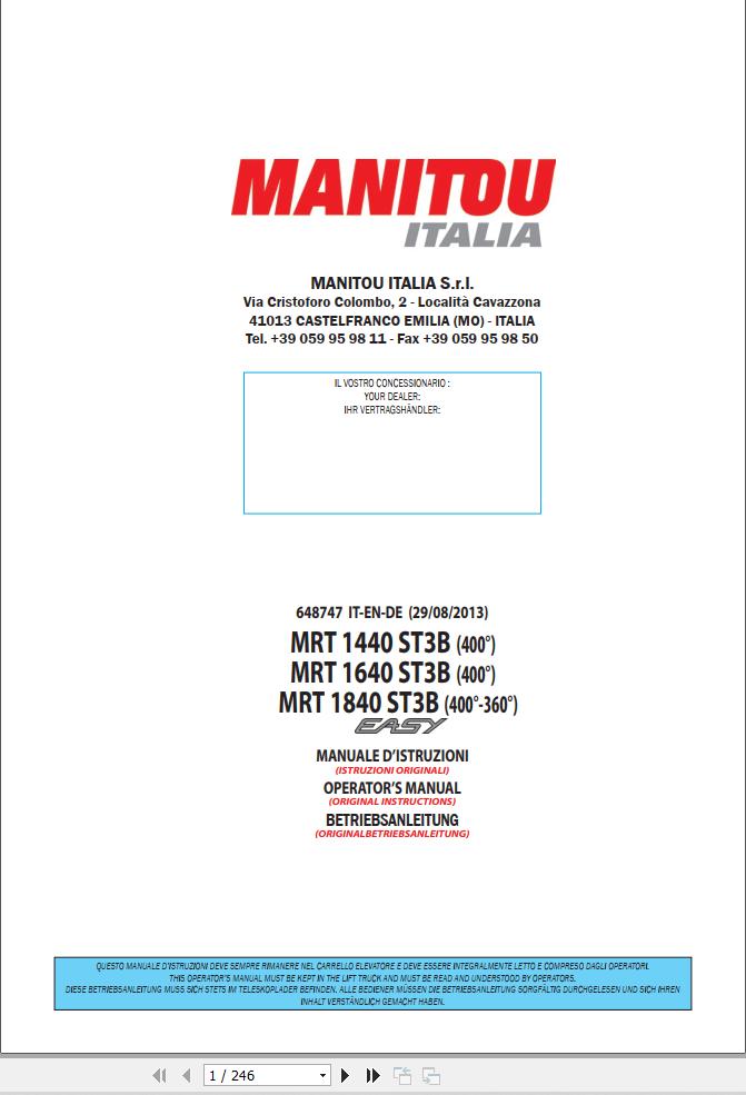 Manitou MRT1440 ST3B to MRT1840 ST3B Operator Manual 648747