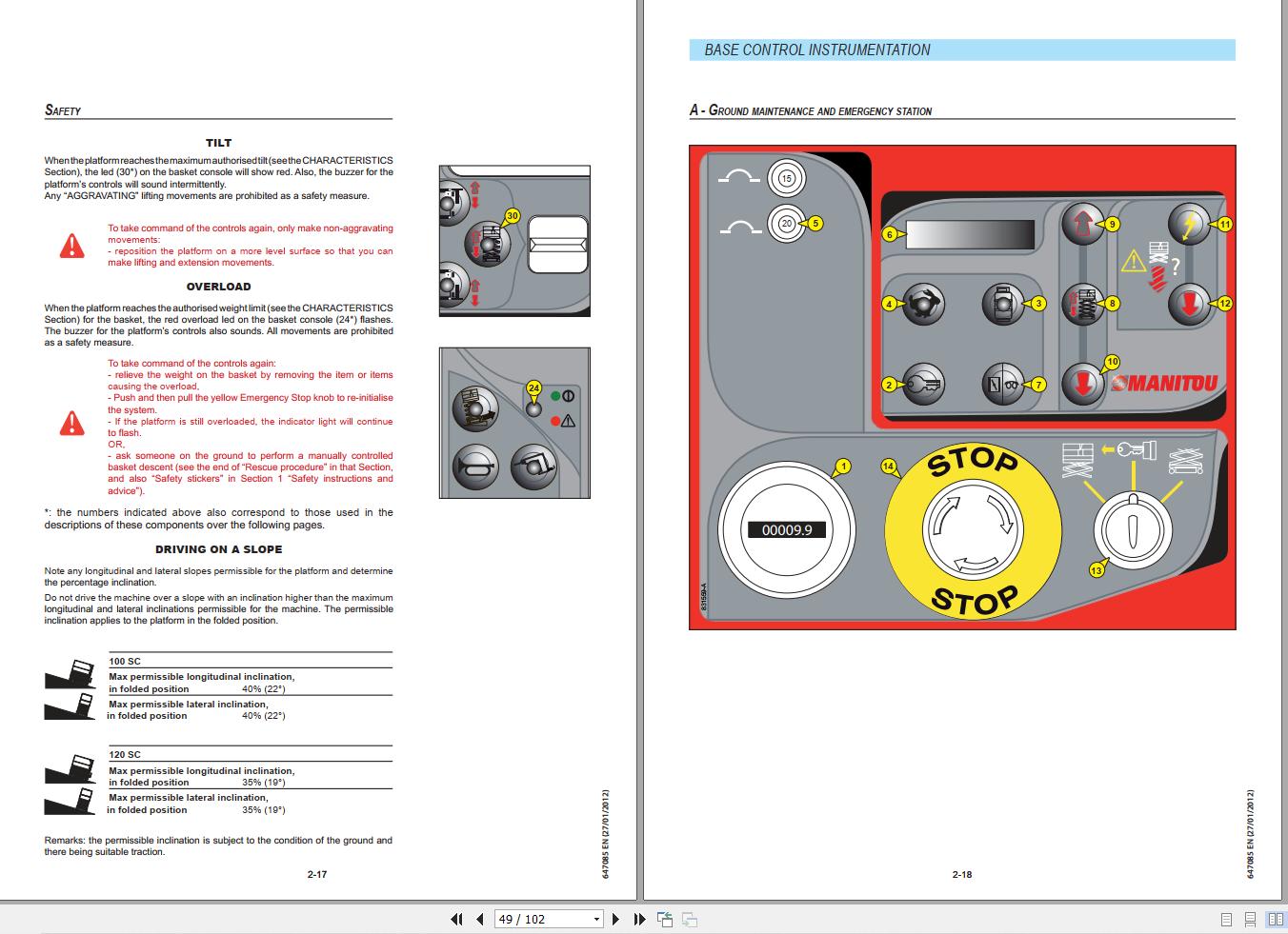 Manitou Platform 100SC 120SC Instruction's Manual 647085