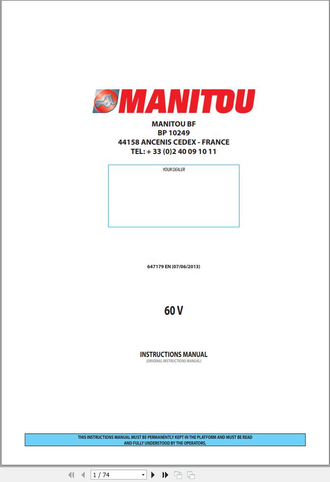 Manitou Platform 60V Instructions Manual 647179