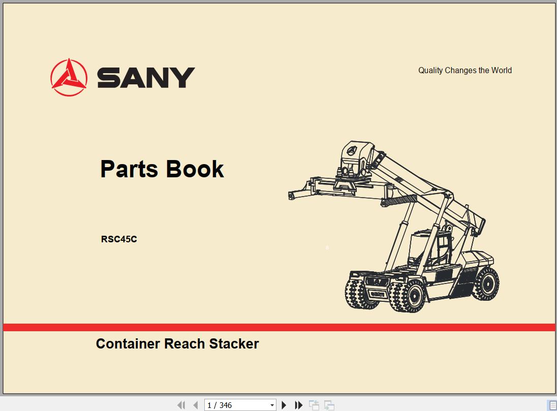 Sany Container Reach Stacker RSC45C Parts Book 10RS45010124 EN