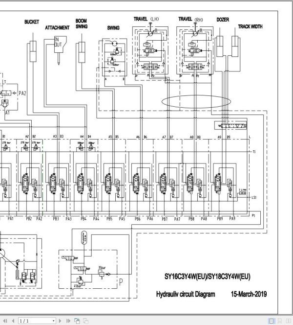 Sany Excavator SY16C SY18C Electrical and Hydraulic Schematic EN