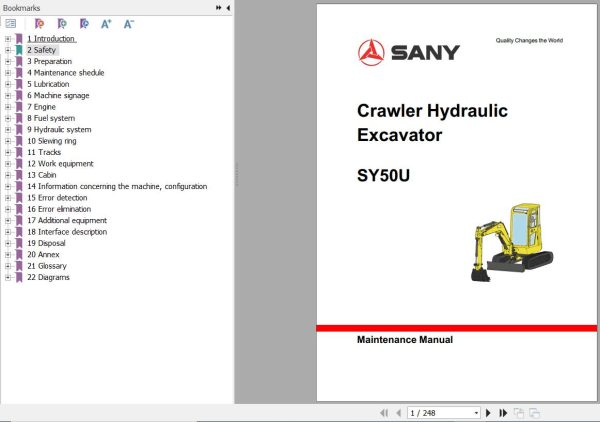 Sany Excavator SY50U Maintenance Manual and Diagram EN