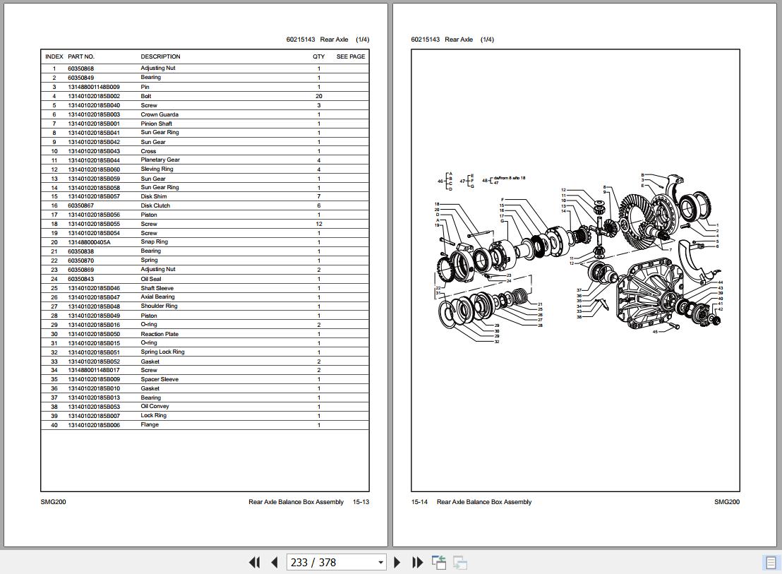 Sany Motor Grader SMG200 Parts Book PY1120CB1015 EN