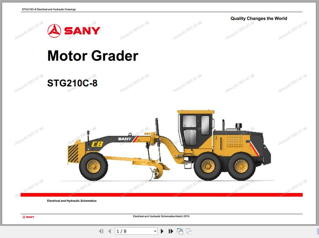 Sany Motor Grader STG210C-8 Electrical and Hydraulic Schematics EN