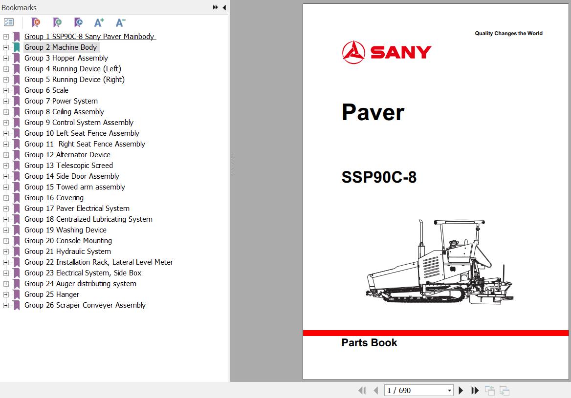 Sany Paver SSP90C-8 Parts Book LT8790CB0510 EN