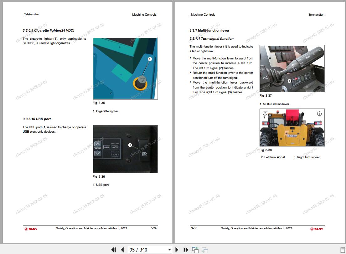 Sany Telehandler STH1056A Operation and Maintenance Manual EN