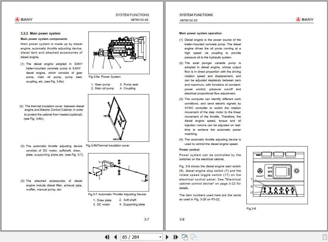 Sany Trailer-Mounted Concrete Pump HBT6013C-5S Operation Maintenance Manual and Diagrams EN