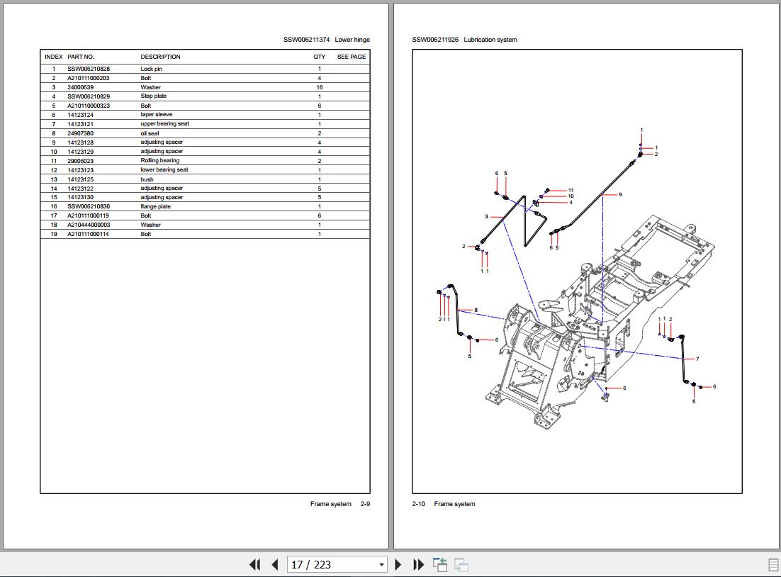 Sany Wheel Loader SW936K1 Parts Book SSW100000022 EN