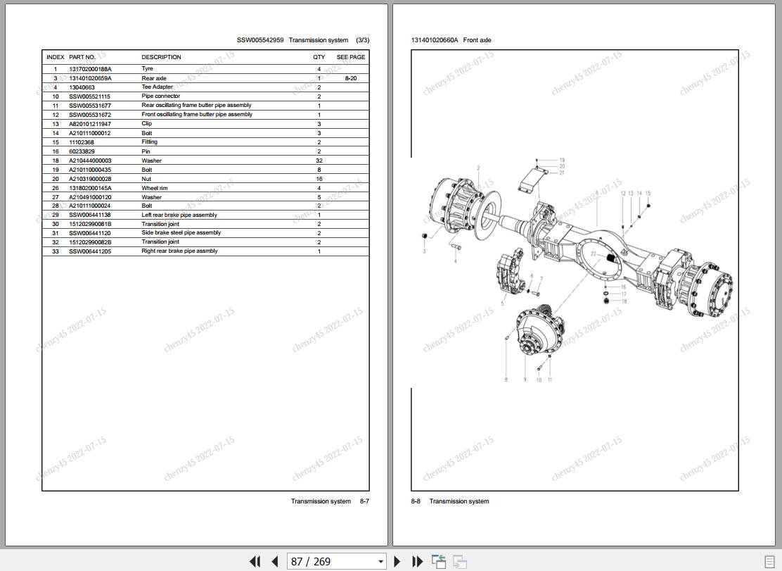 Sany Wheel Loader SW966K Parts Book SSW100000019 EN