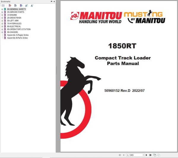 Manitou Compact Track Loader 1850RT Parts Manual 50960152D