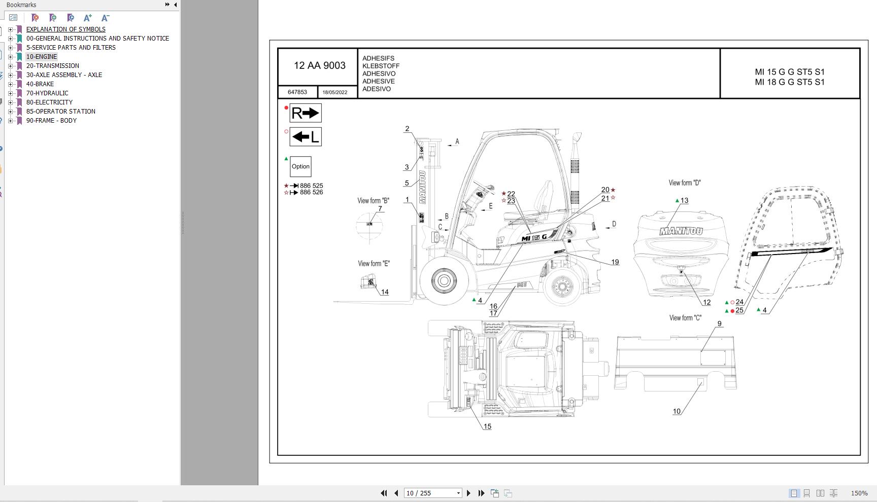Manitou Forklift MI 15_18 G G ST5 S1 Parts Manual 647853