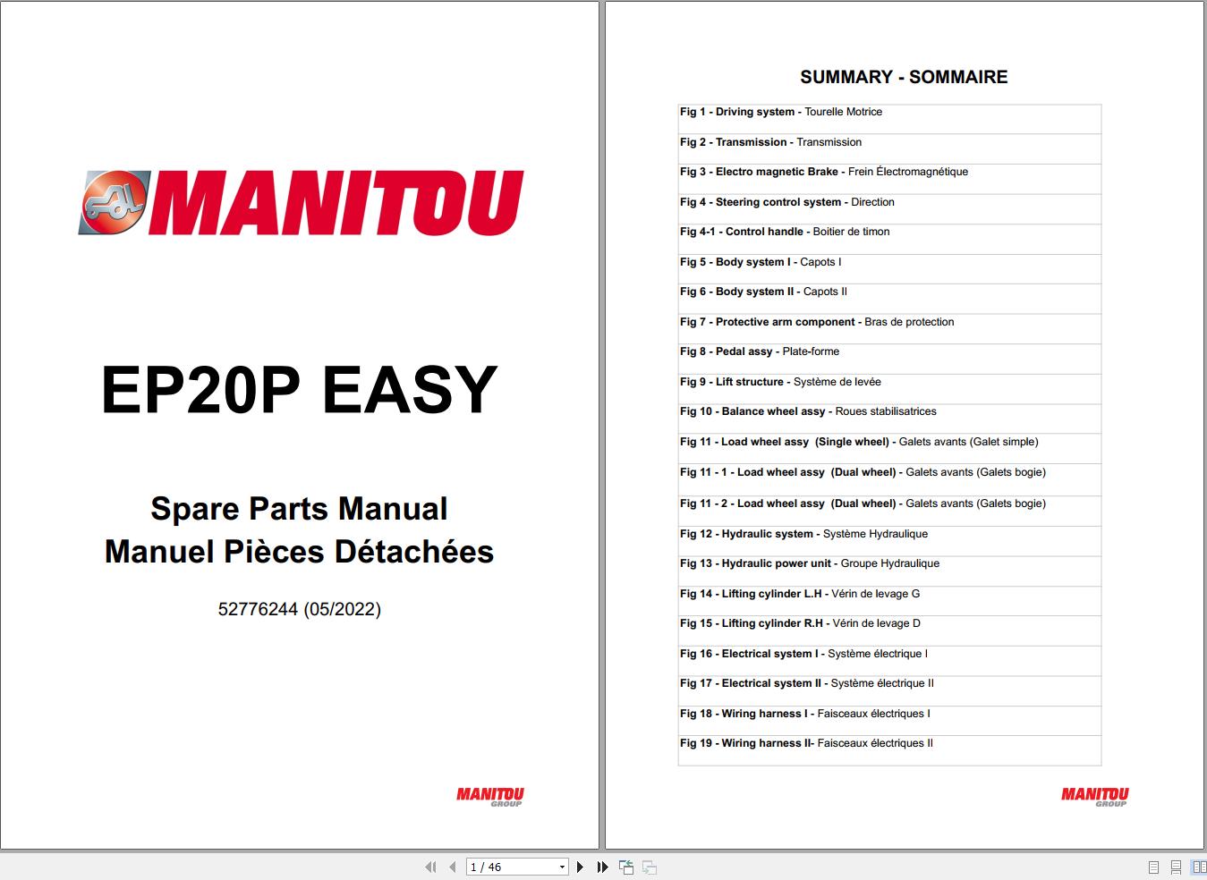 Manitou Pallet Truck EP20P EASY Parts Manual 52776244