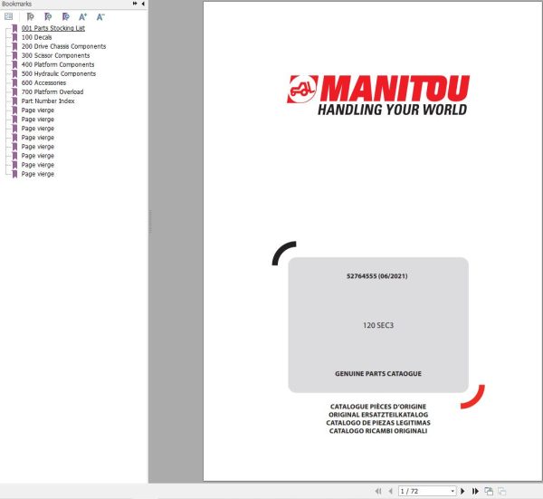 Manitou Work Platforms 120SE3 Parts Manual 52764555