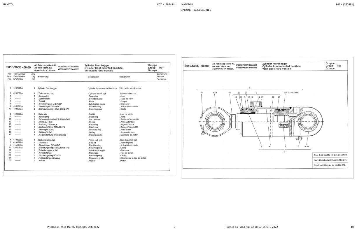 Manitou Articulated Loader AS70 AS90 Parts Manual 582481