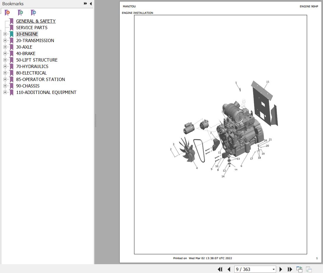 Manitou Backhoe Loader TLB844S Parts Catalog 53101050A