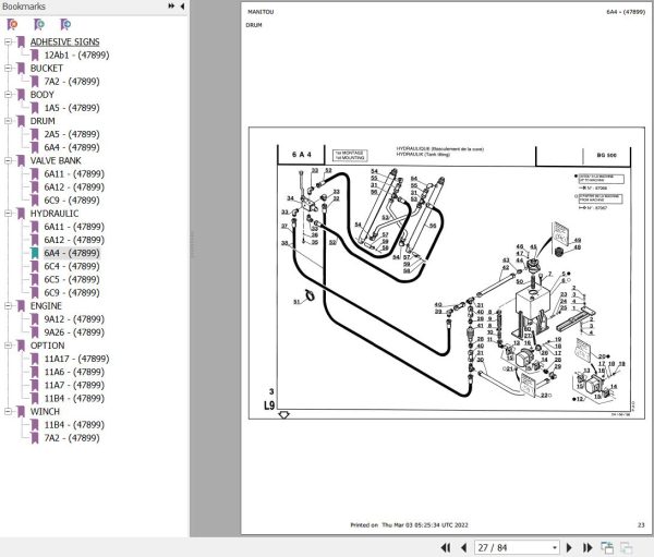 Manitou Concrete Mixer BG 500 MOT LISTER ST1 A BUILD 14 Parts Catalog ...